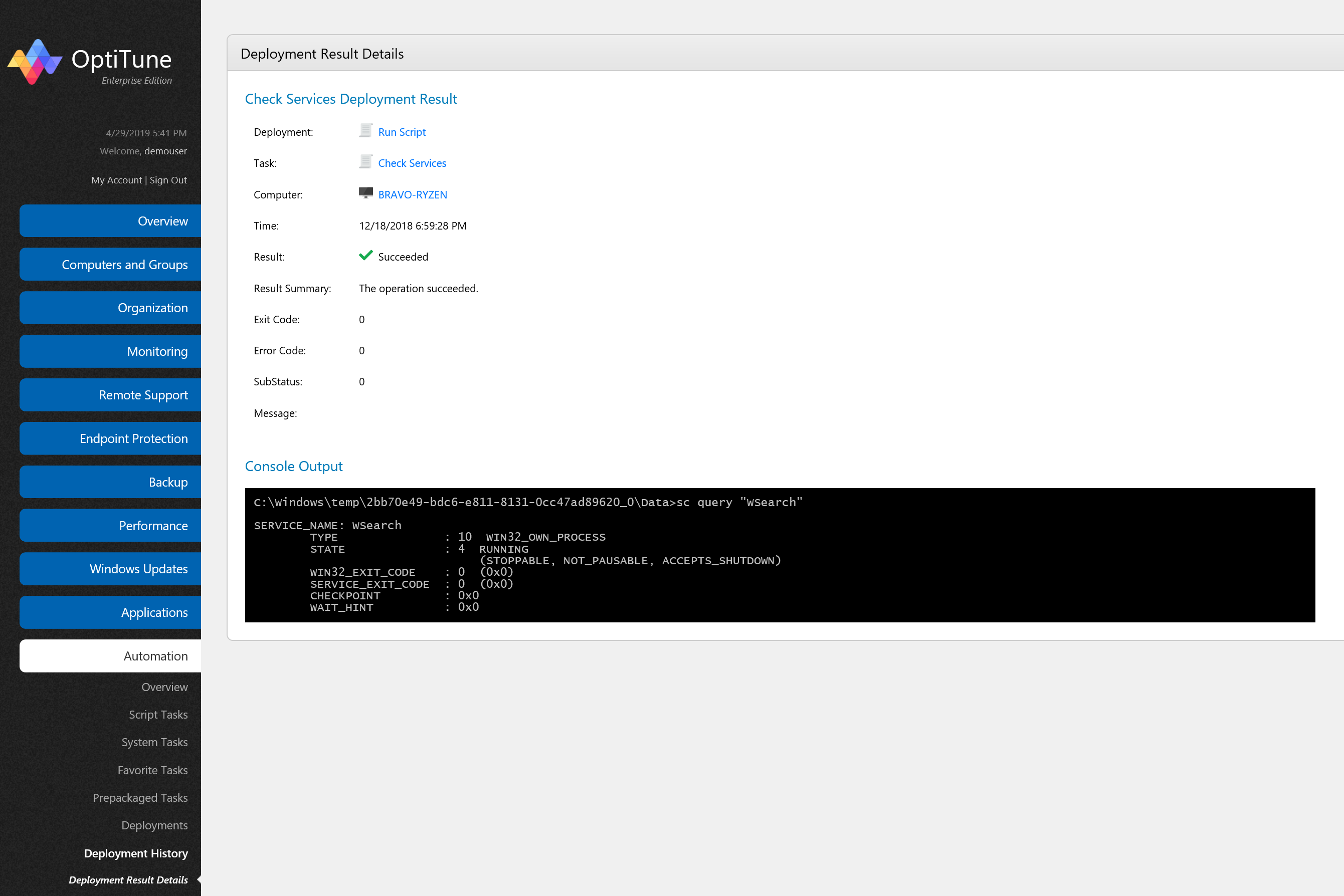 Deployment Result Details